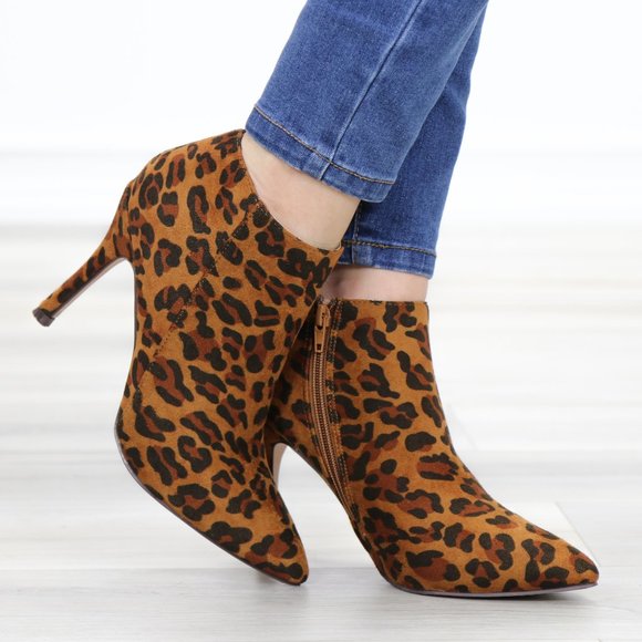 Shoes | Vegan Suede Leopard Print Ankle Booties | Poshmark
